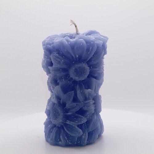 Декоративная свеча "Столбик Ромашки" с голубым оттенком, длительного горения