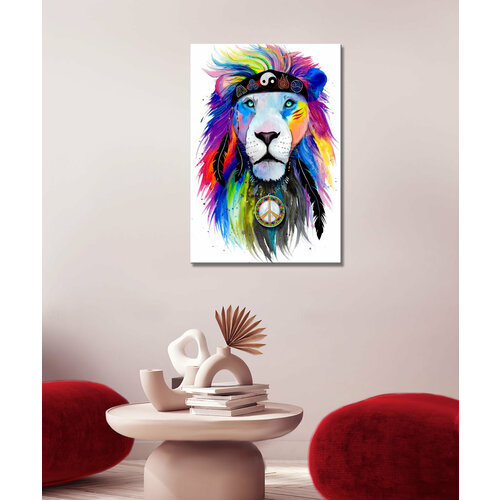 Картина - Лев, лев арт, лев царь зверей, голова льва, цветной лев (14) 20х30