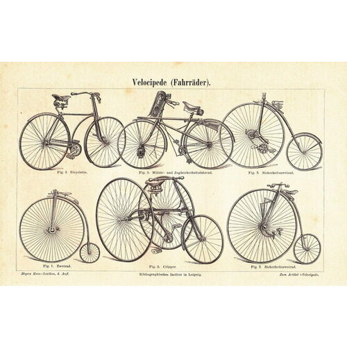 Плакат, постер на бумаге старинный велосипед/иллюстрация. Размер 21 х 30 см