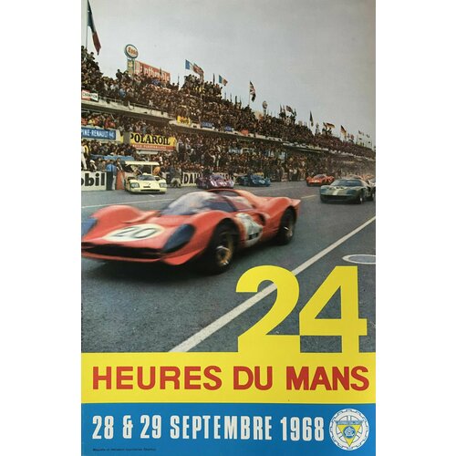 Плакат, постер на бумаге 24 часа Ле-Мана 1968 (24 Hours of Le Mans 1968). Размер 42 на 60 см