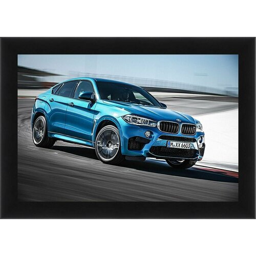 Плакат, постер на бумаге BMW X6 синий. Размер 30х42 см