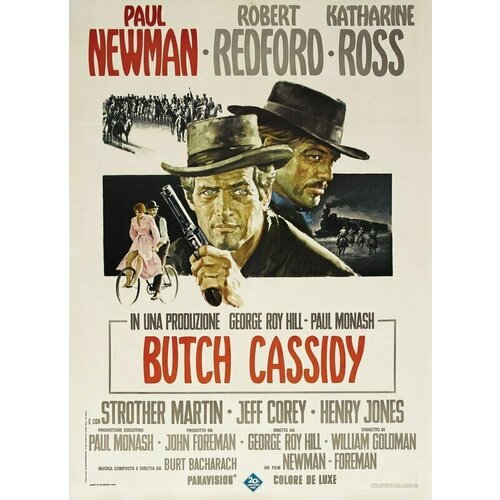 Плакат, постер на холсте Буч Кэссиди и Сандэнс Кид (Butch Cassidy and the Sundance Kid), Джордж Рой Хилл. Размер 21 х 30 см
