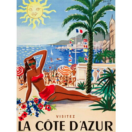 Плакат, постер на холсте La Cote d Azur/винтажный/ретро. Размер 30 на 42 см