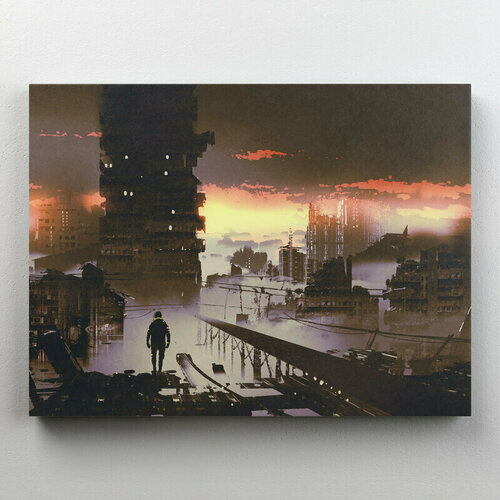 Интерьерная картина на холсте "Футуристический мрачный пейзаж разрушенного города" размер 40x30 см