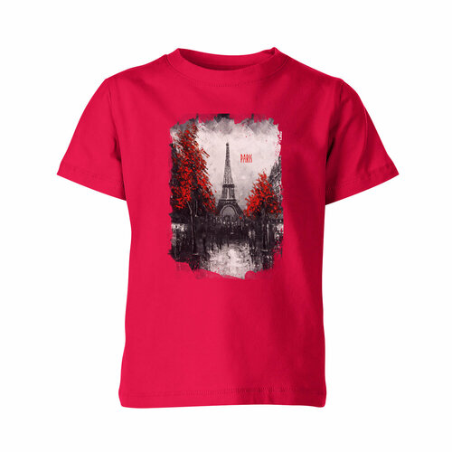 Детская футболка «Париж - Paris, города, масло, картина, башня» (104, темно-розовый)
