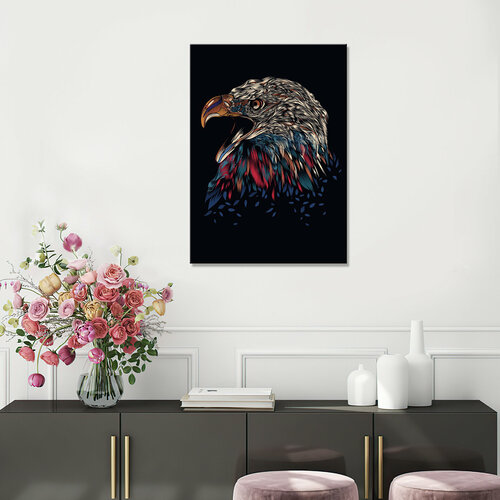 Интерьерная картина на холсте - Орёл цветные штрихи краской на чёрном фоне арт 40х60