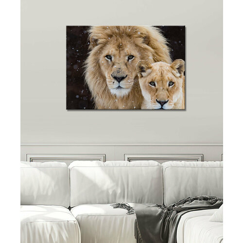 Картина - Лев, львица, лев царь зверей, красивый лев и львица, пара львов (34) 40х60