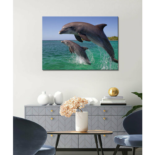 Картина - дельфин, экзотический дельфин, живая природа, дельфин в море (7) 30х40