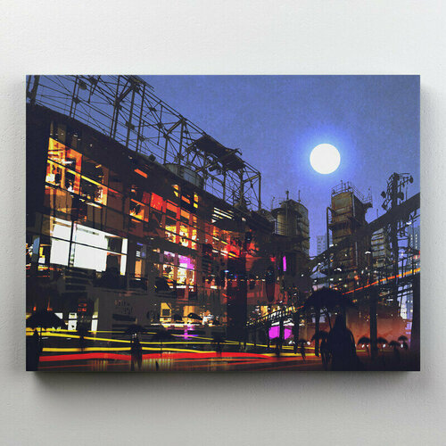 Интерьерная картина на холсте "Красочная световая иллюстрация города" размер 40x30 см