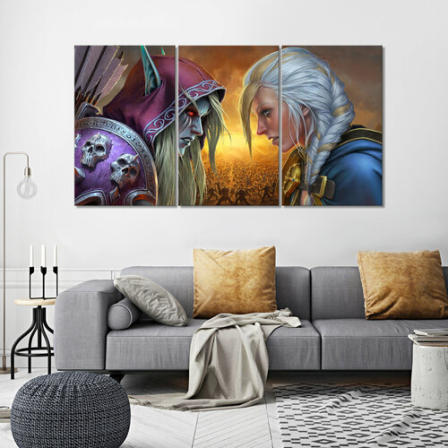 Модульная картина/Модульная картина на холсте/Модульная картина в подарок/Sylvanas vs Jaina Warcraft World/Сильвана против Джайны Мир Варкрафта 90х50