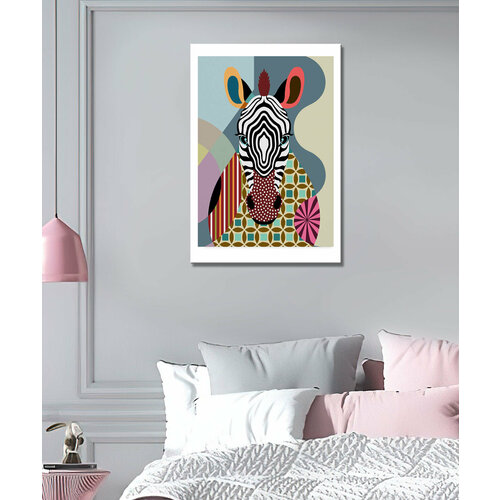 Картина - Зебра, зебра арт, полосатая зебра, зебра иллюстрация, зебра поп арт (3) 20х30