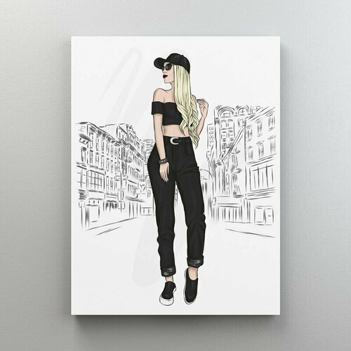 Интерьерная картина на холсте "Скетч - модная девушка" размер 45x60 см