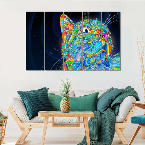 Модульная картина/Модульная картина на холсте/Модульная картина в подарок/ Абстрактный кот - Abstract Cat 150х100