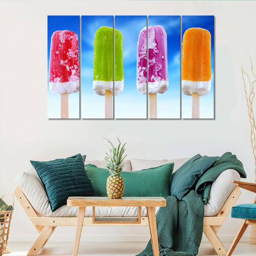 Модульная картина/Модульная картина на холсте/Модульная картина в подарок/Colored fruit ice-cream/Цветное мороженое фруктовый лёд 150х100