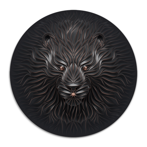 Круглая картина - Черный лев, материал на стекле, размер картины 50х50 см
