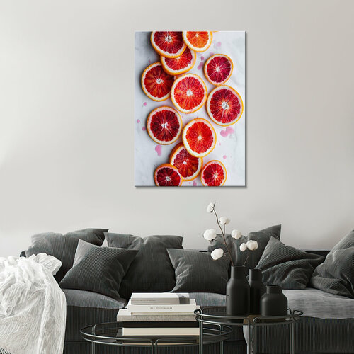 Интерьерная картина на холсте - Кусочки спелого и сочного грейпфрута 20х30