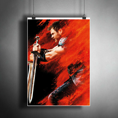Постер плакат для интерьера "Тор: Рагнарёк. Тор. Актёр Крис Хемсворт. Комиксы Марвел" / A3 (297 x 420 мм)