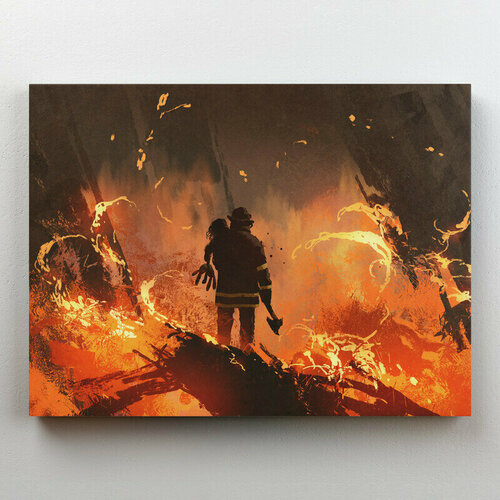 Интерьерная картина на холсте "Пожарный спасает маленькую девочку" размер 40x30 см