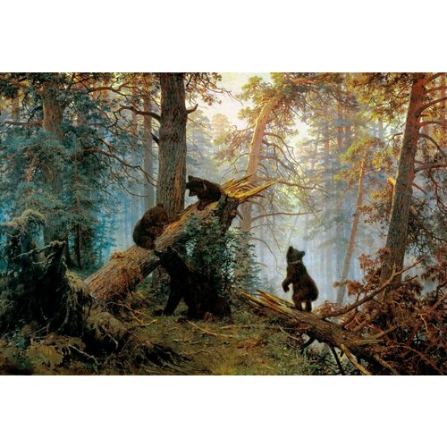 Плакат, постер на бумаге Shishkin Ivan-Morning in a Pine Forest/Шишкин Иван-Утро в сосновом лесу. Размер 21 на 30 см