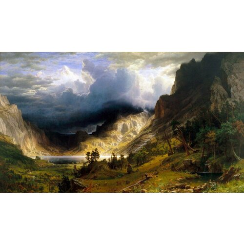 Плакат, постер на холсте Rocky Mountain Storm-Albert Bierstadt/Буря в Скалистых горах- Альберт Бирштадт. Размер 21 на 30 см