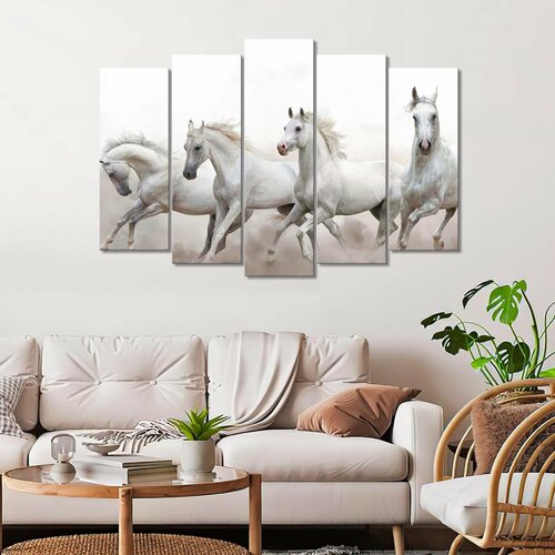 Модульная картина/Модульная картина на холсте/Модульная картина в подарок/ Белые лошади/White horses 150х100