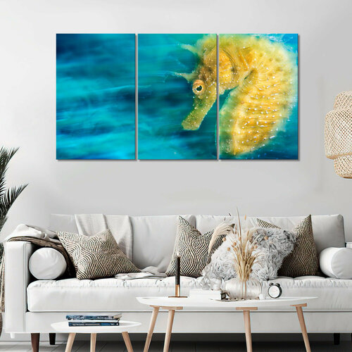 Модульная картина/Модульная картина на холсте/Модульная картина в подарок/жёлтый морской конёк-yellow seahorse 180х100