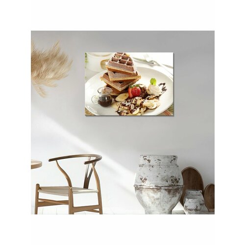 Картина на холсте с подрамником Вкусные вафли с бананом и шоколадом 40х60
