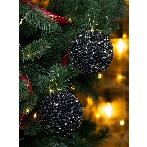 Новогодние шары на елку 10см 2шт "Черные пузырьки с пайетками"