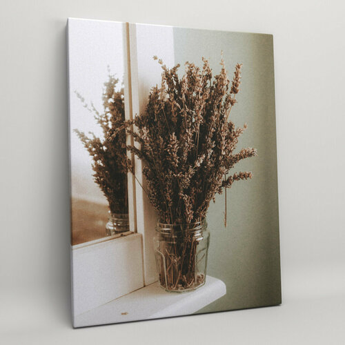 Картина на холсте (интерьерный постер) "Сухоцветы в вазе" растения, с деревянным подрамником, размер 45х60 см