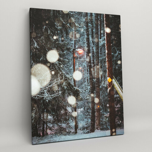 Картина на холсте (интерьерный постер) "Снег в зимнем лесу" пейзаж, с деревянным подрамником, размер 30х40 см