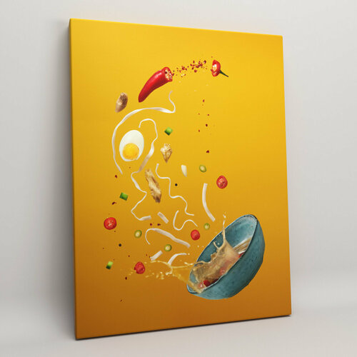 Картина на холсте (интерьерный постер) "Завтрак с огоньком" для кухни, кафе и ресторанов, с деревянным подрамником, размер 45x60 см
