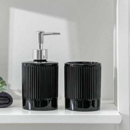Набор аксессуаров для ванной комнаты «Лина», 2 предмета (дозатор для мыла, стакан), цвет чёрный (комплект из 2 шт)
