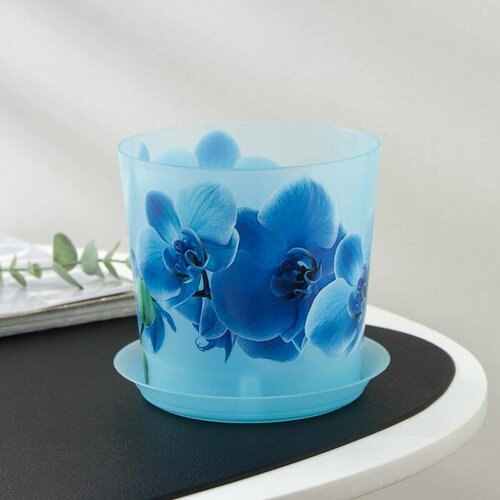Горшок для орхидей с поддоном «Деко», 1,2 л, цвет голубой (комплект из 8 шт)