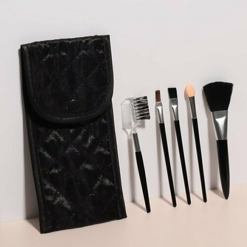 Набор кистей для макияжа «Compact», 5 предметов, футляр с зеркалом, цвет чёрный (комплект из 11 шт)