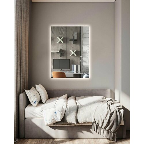 Зеркало для ванной с часами Qwerty 120*80 вертикальное с нейтральной LED-подсветкой