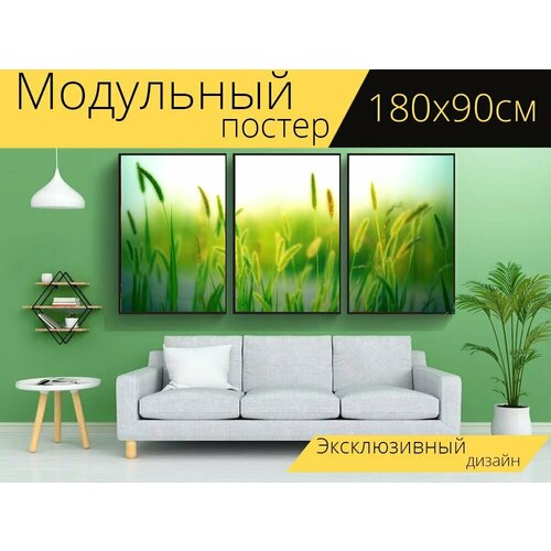 Модульный постер "Трава, травы, природа" 180 x 90 см. для интерьера
