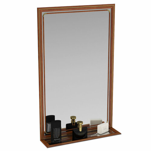 Зеркало с полочкой 121П орех Т2, ШхВ 50х80 см, с полкой, зеркала для офиса, прихожих и ванных комнат