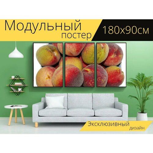 Модульный постер "Персик, косточковых, ваза с фруктами" 180 x 90 см. для интерьера