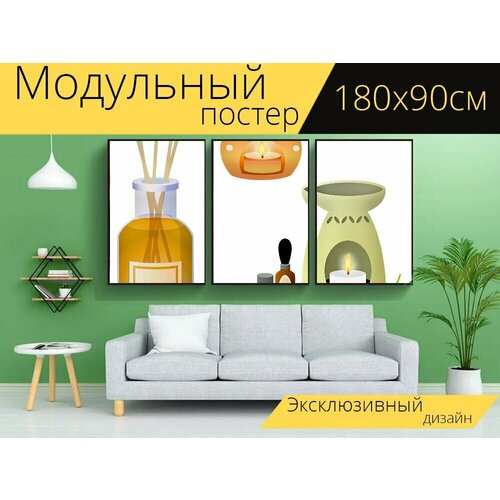 Модульный постер "Диффузор, свеча, ароматерапия" 180 x 90 см. для интерьера
