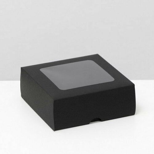 Коробка складная, крышка-дно, с окном, черная, 13 x 13 x 5 см, 10 шт.