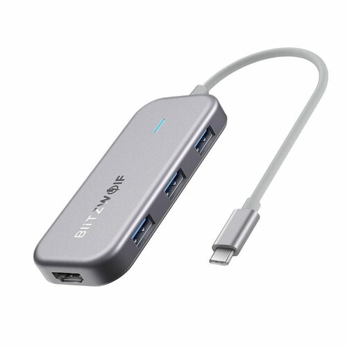 Хаб BlitzWolf BW-TH5 7 in 1 USB-C Data Hub with 3-Port USB 3.0 TF Card Reader, HDMI, USB-C PD Charging Silver