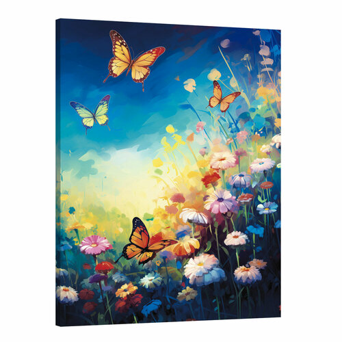Интерьерная картина 50х70 "Ожившие краски: Бабочки в природе"