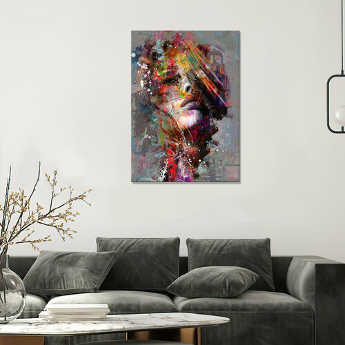Интерьерная картина на холсте - Портрет девушки яркими красками на сером фоне 50х70