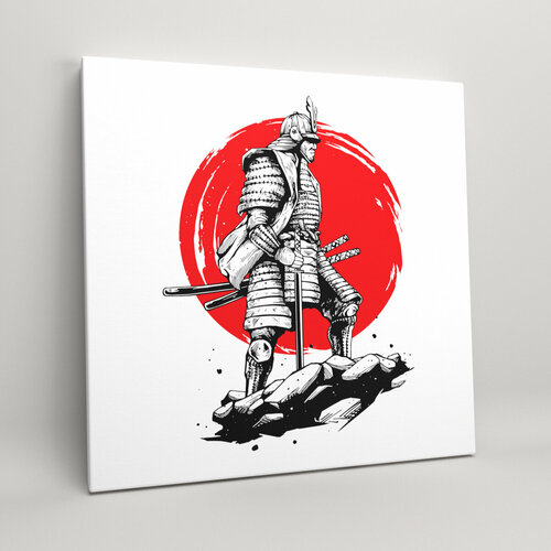Картина на холсте (интерьерный постер) "Самурай на рассвете" аниме арт, с деревянным подрамником, размер 45x45 см