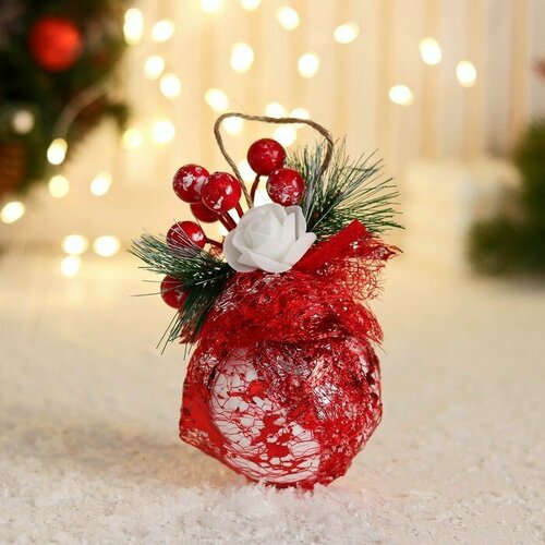 Шар пластик декор "Блеск рождества" поталь, 8х12 см, бело-красный (комплект из 7 шт)