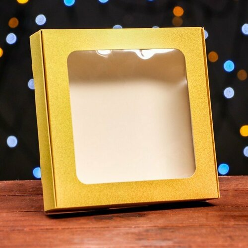 Коробка самосборная, с окном, золотая, 16 х 16 х 3 см (комплект из 32 шт)