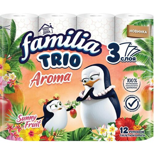 Туалетная бумага Familia Trio Sunny fruit 3 слоя 12 рулонов х3шт