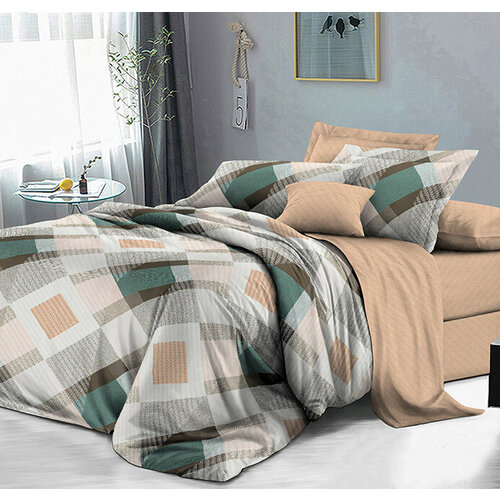 Комплект постельного белья из поплина PL-119 Elin (серый-бежевый), 2,0 спальный (наволочки 70x70)
