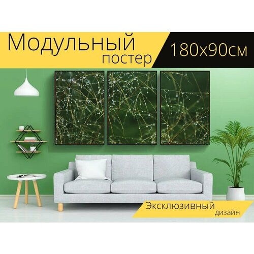 Модульный постер "Роза, трава, потека" 180 x 90 см. для интерьера