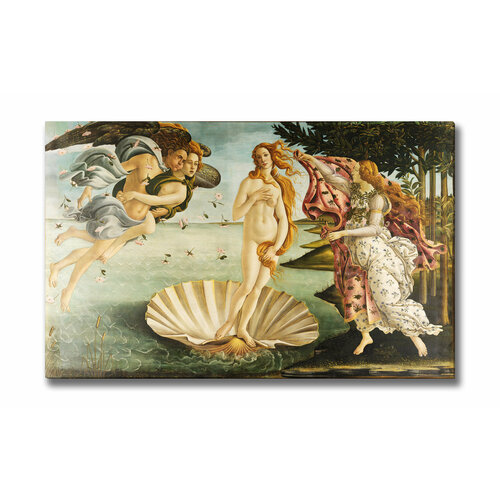 Картина для интерьера на холсте Сандро Боттичелли "Рождение Венеры" 50х80, холст натянут на подрамник